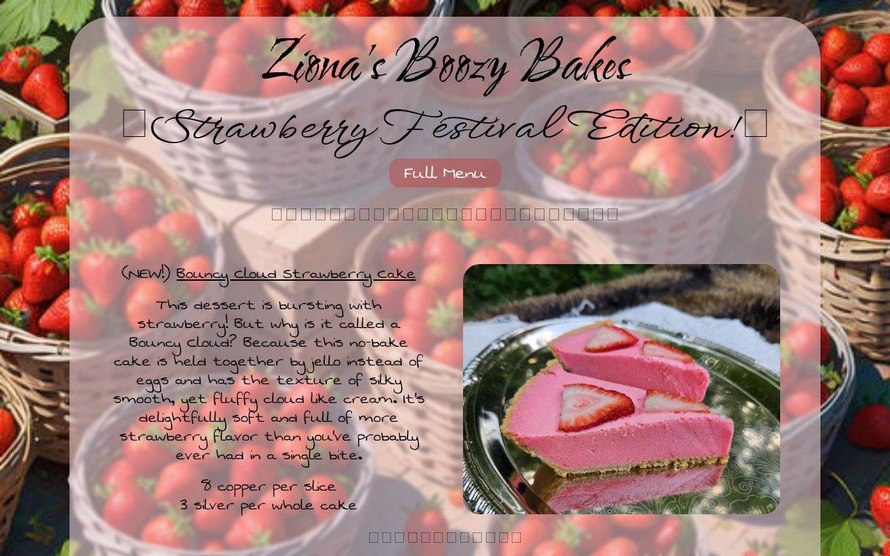 Boozy Bakes Strawberry Menu